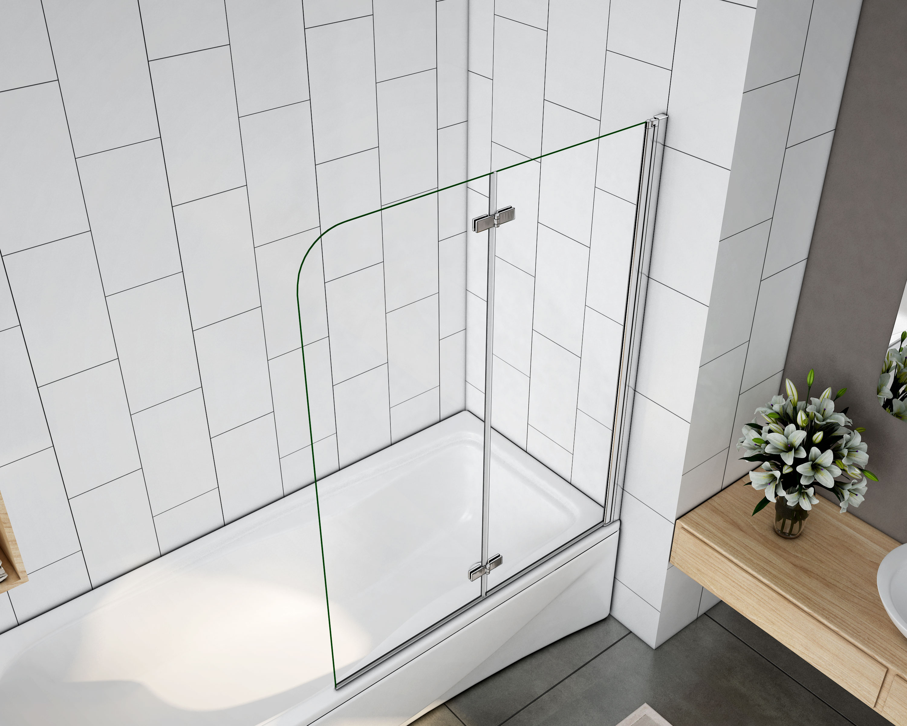 180? Hinged 2 Glass Over Bath Shower Door Panel Folding Screen ...