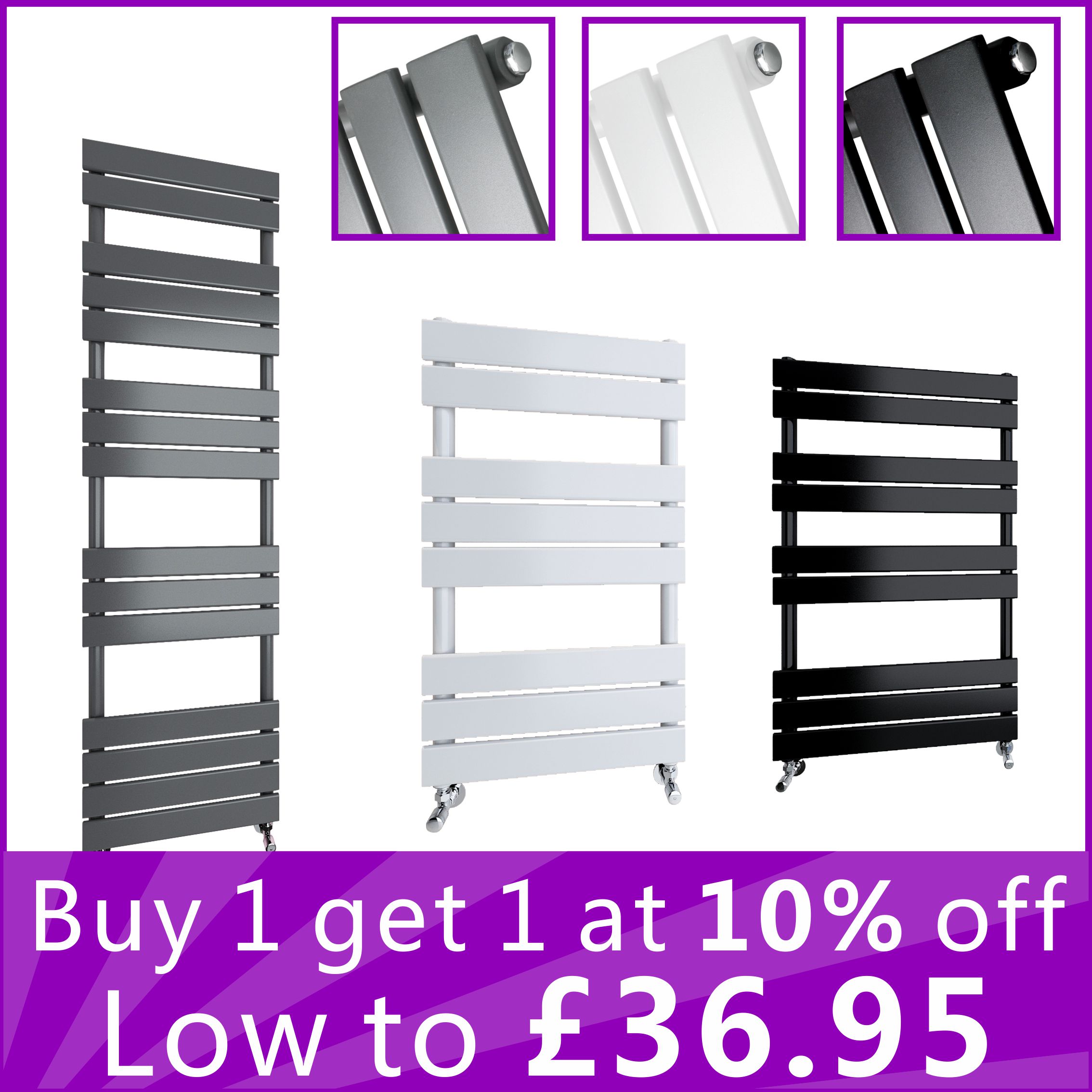 Horizontal Flat Panel Column Designer Radiator Central Heating White ...